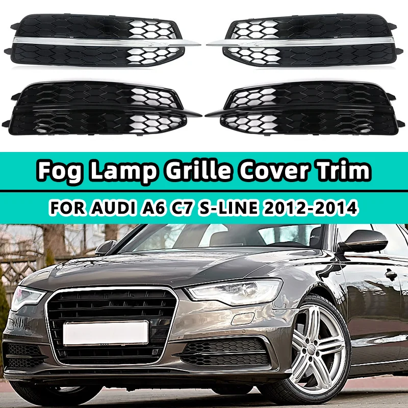 2X-HONEYCOMB-Fog-Light-Cover-For-AUDI-A6-C7-S-Line-2012-2013-2014-Front ...