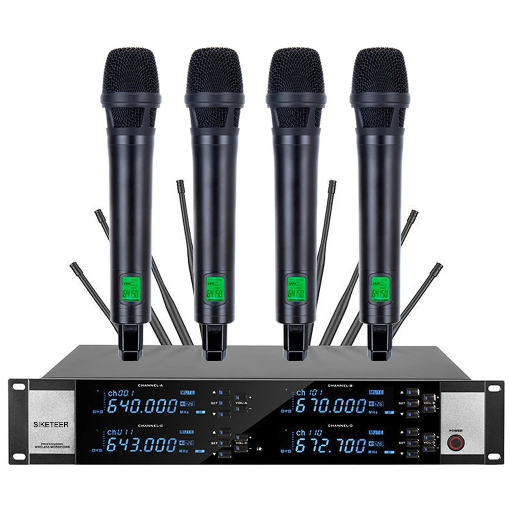 Professional UHF wireless microphone system Four channel true diversity ...