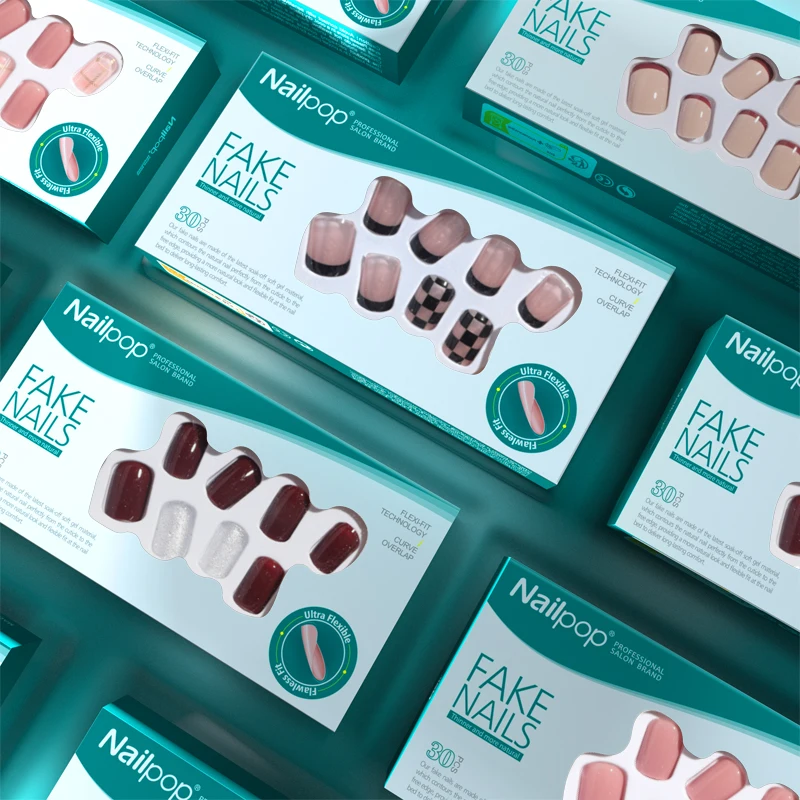 Nailpop 30Pcs/Box Press on Nails Short Square Wearable Fake Nails Set ...