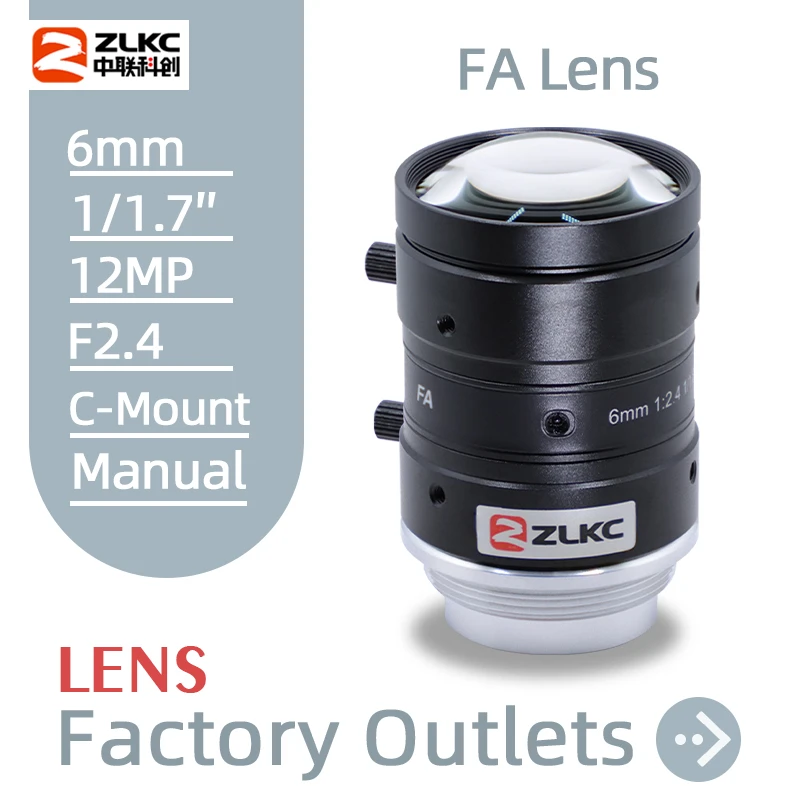 Fa Lens C-mount 6mm F2.4 1/1.7" 12mp Machine Vision Lens Surveillance ...