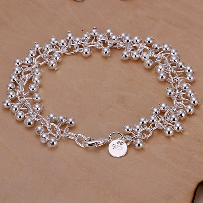 Pulseras de plata de ley 925 para mujer, cadena de cuentas a la moda ...