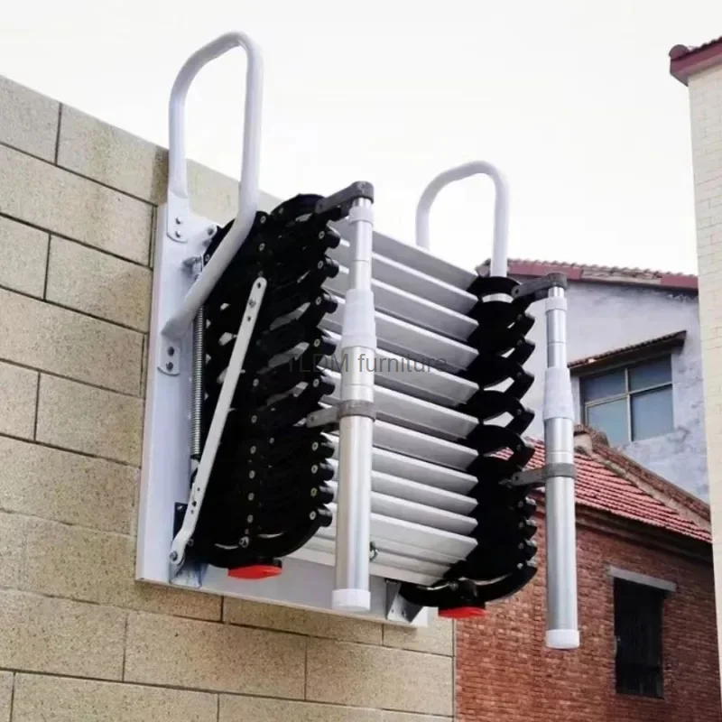 Outdoor-Wall-mounted-Telescopic-Step-Ladder-carbon-steel-Lift-Ladders ...