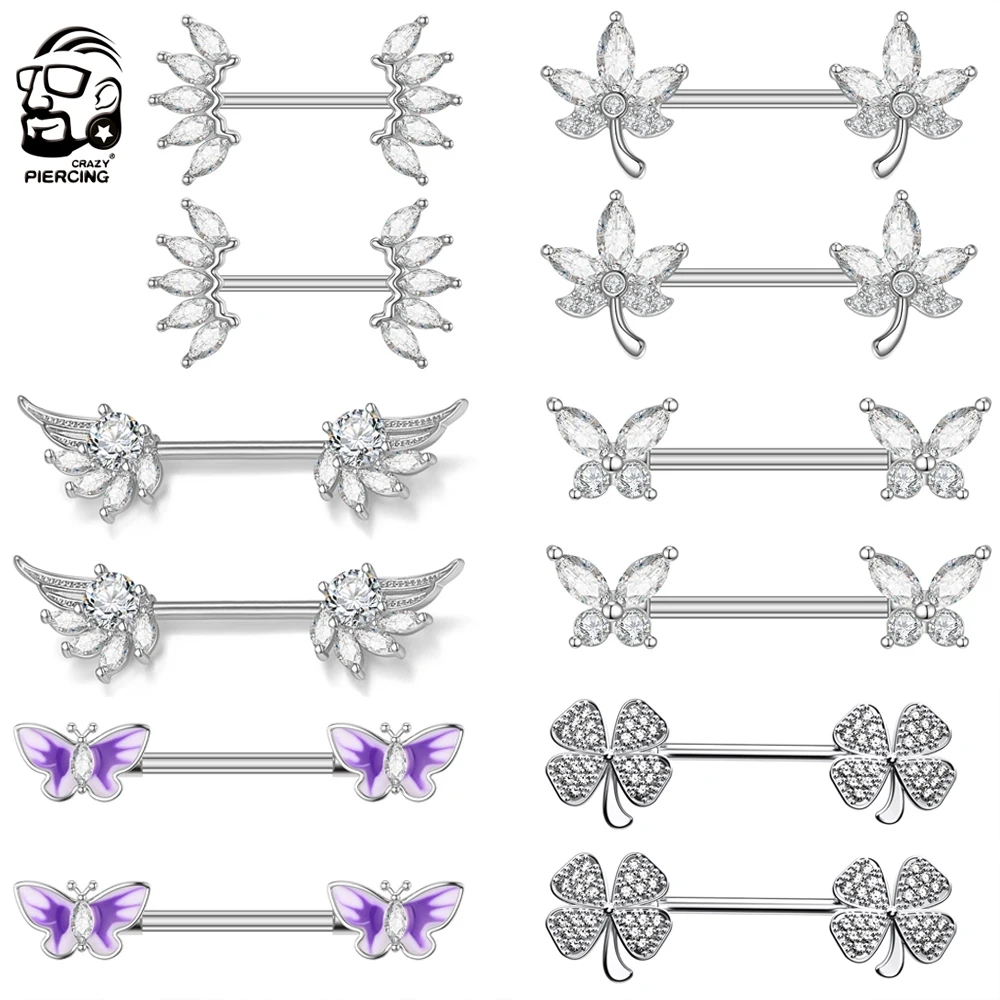 2pcs-316L-Steel-Maple-Leaf-Nipple-Rings-Barbell-Butterfly-Wing-Shield ...
