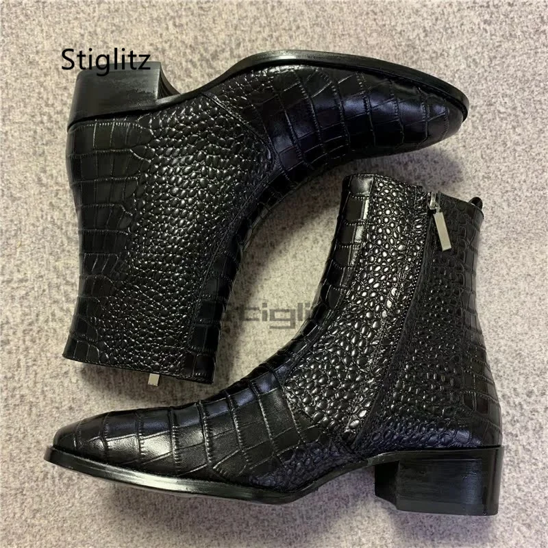 Bottines Chelsea en cuir d'alligator pour hommes, bout rond, fermeture ...