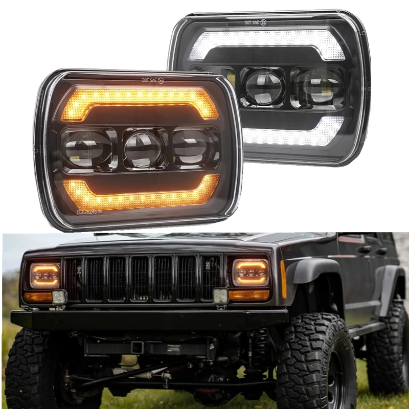 Phare Led Carré À Faisceau Haut/bas, Pour Jeep Wrangler Yj Cherokee Xj ...