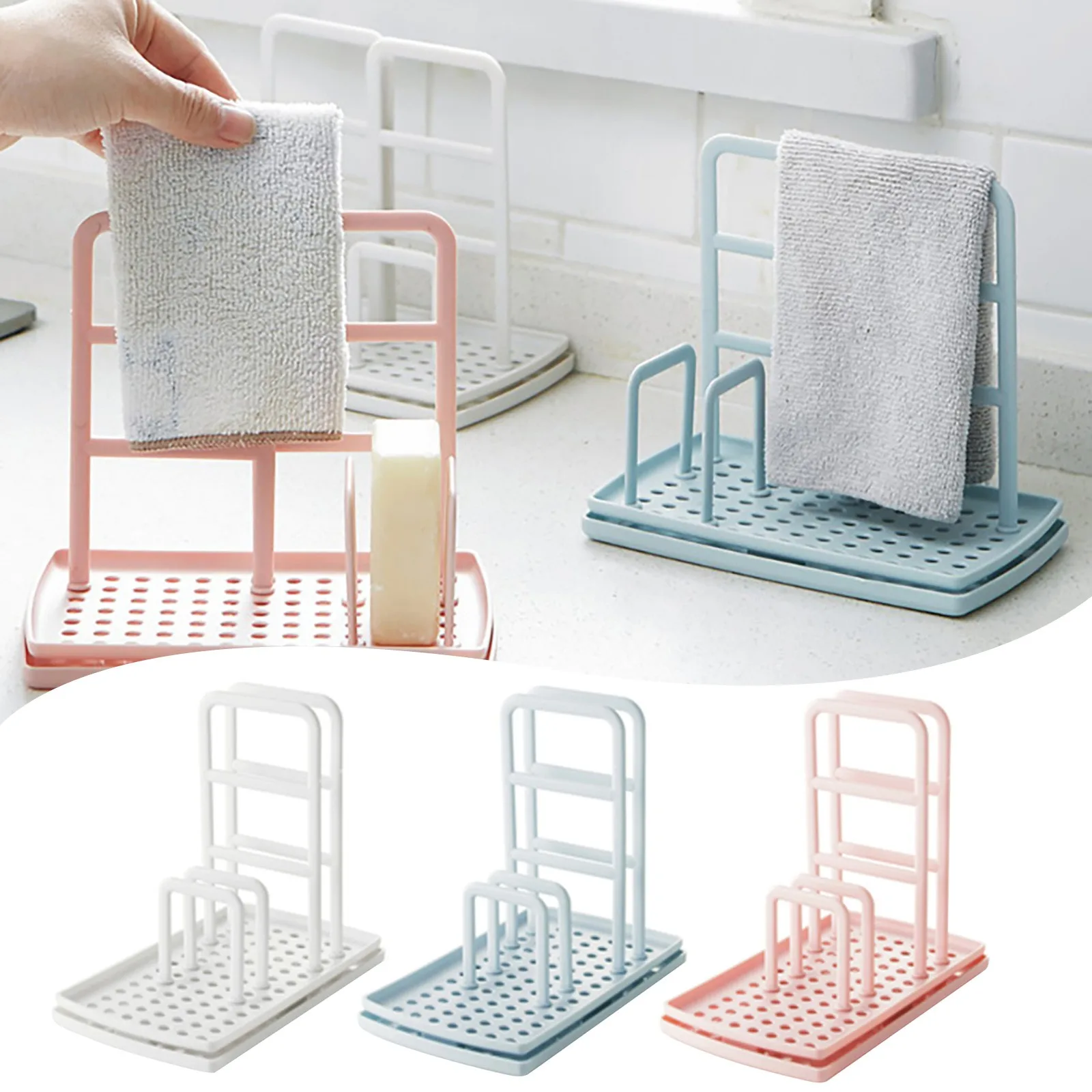 Kitchen-Faucet-Sink-Sponge-Rack-Stand-Plastic-Sponge-Towel-Holder ...
