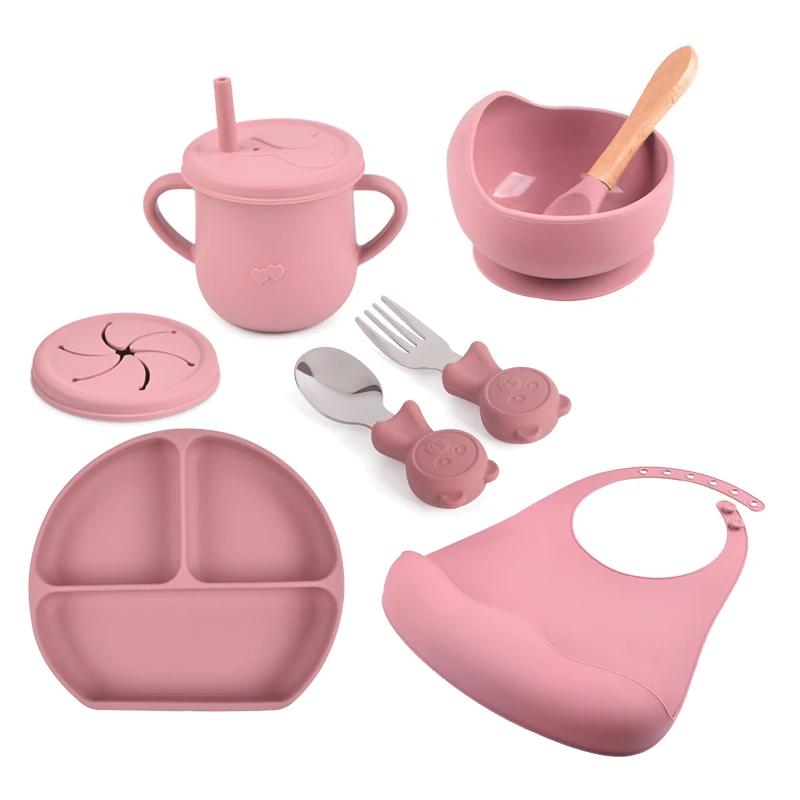 Silicone-Tableware-Baby-Feeding-Dinnerware-Set-Bibs-Bowl-Plates-Dish ...