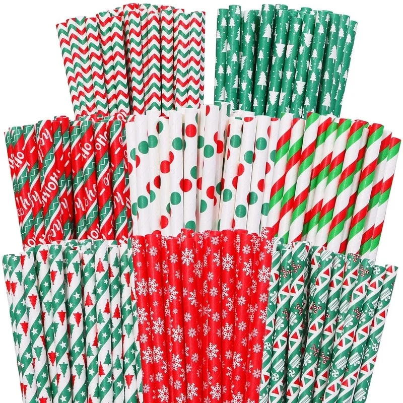 25Pcs-Paper-Straws-Drinking-Striped-Christmas-Wedding-Happy-Birthday ...