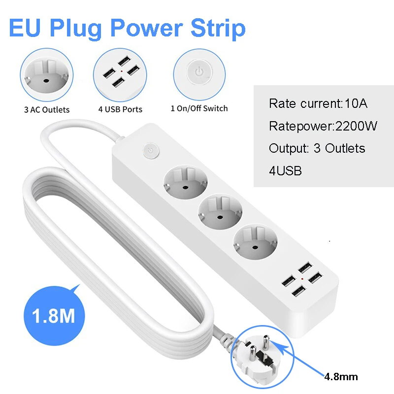EU-Plug-Smart-Electrical-Socket-4USB-Portable-Power-Strip-Extension ...