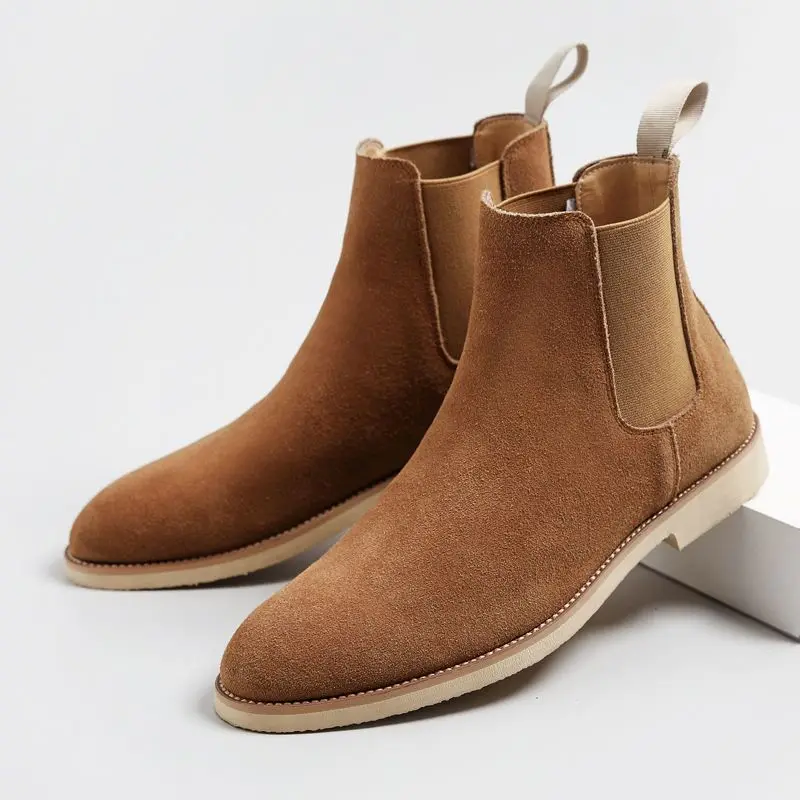 Botas-Chelsea-de-cuero-genuino-de-gamuza-Retro-para-hombre-botines-de ...
