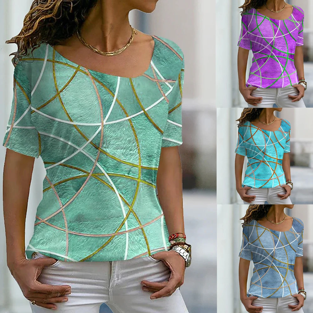 2022 New Abstract Printed T-shirts Women's Tee Top Fation T-shirts ...