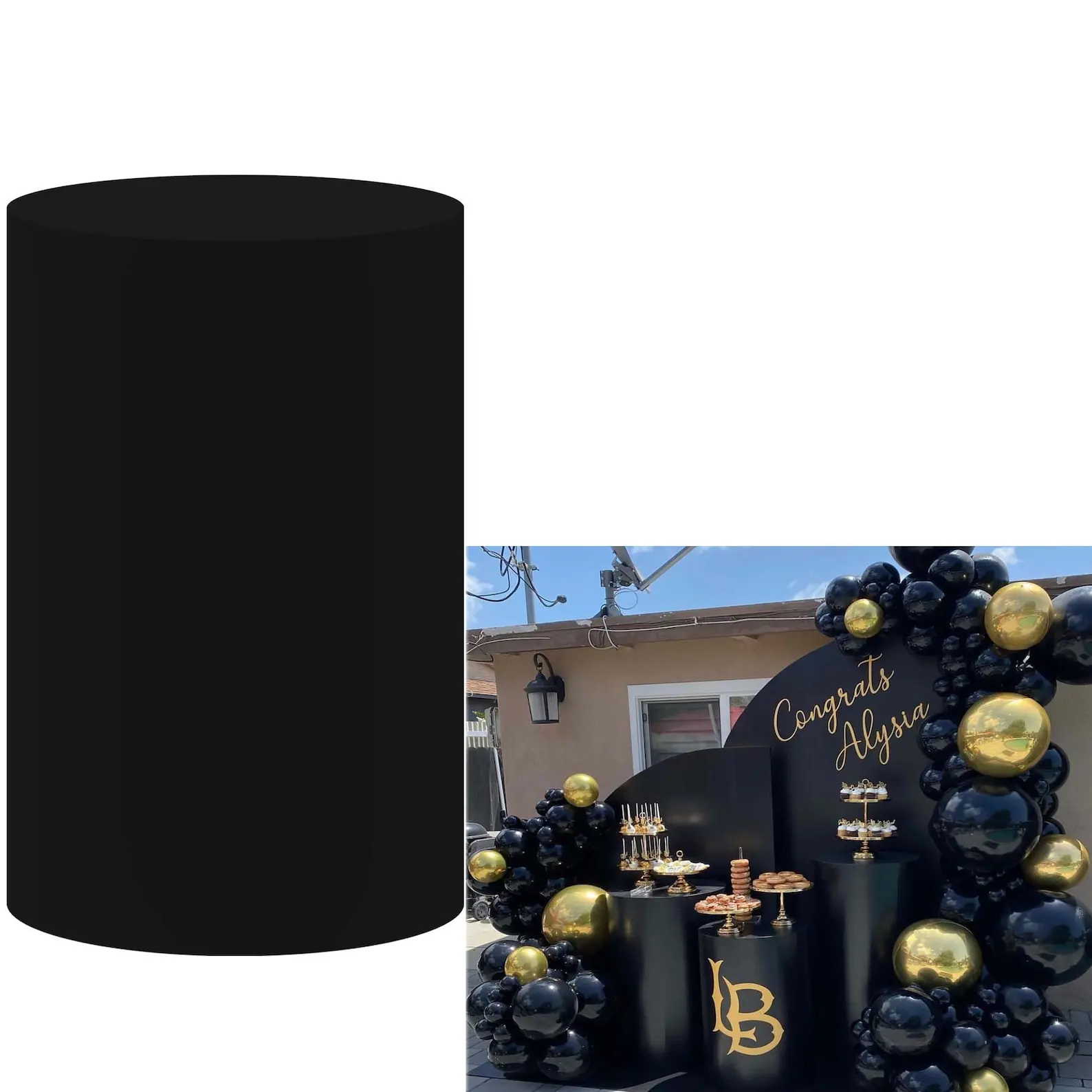 Cylinder Plinth Cover With Elastic Band Black Solid Color Pedestal ...