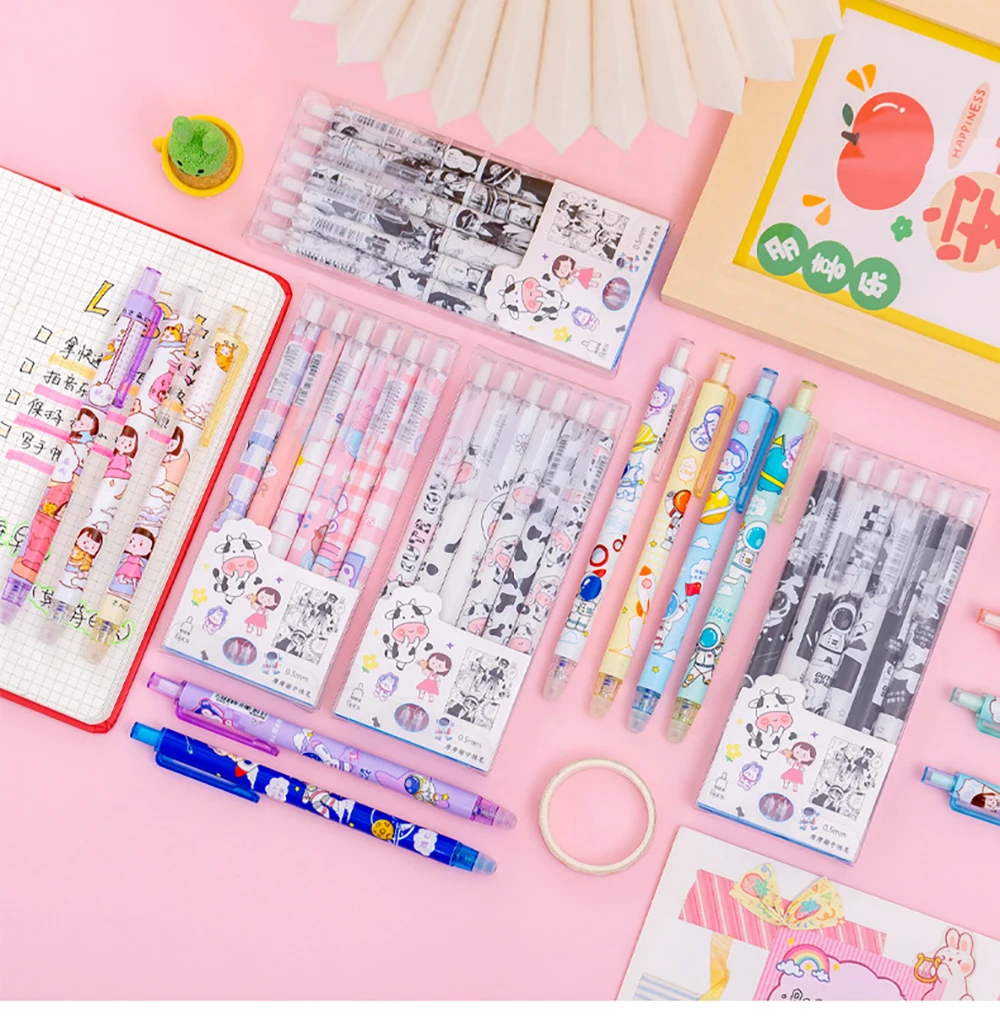 STYLO,Girl--6 Pièces-ensemble Dessin Animé 0.5mm Presse Stylo Gel ...