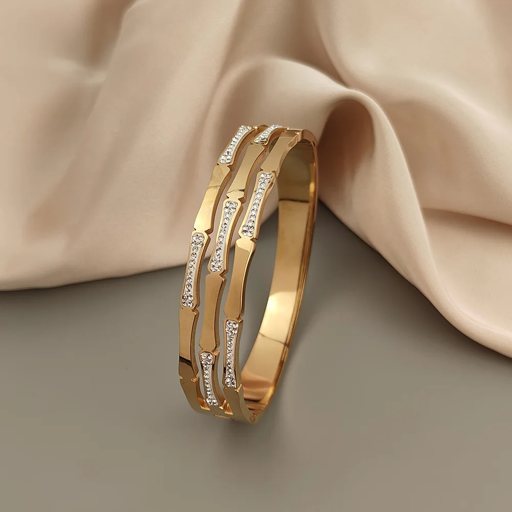 2024-Fashion-Stainless-Steel-Bamboo-Bangles-Gold-Silvery-Three-Layer ...