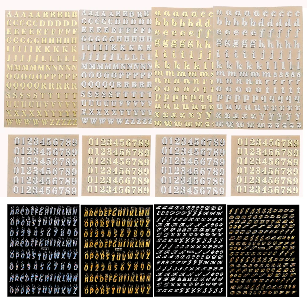 2-9mm Alphabet Letters Numbers Decor Stickers Gold Silver Epoxy Resin ...