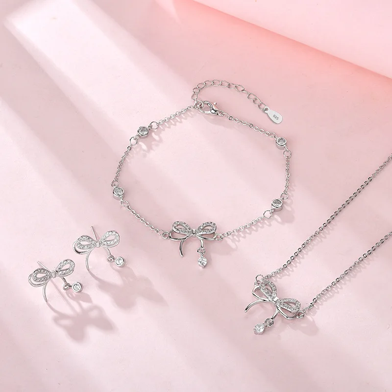 Fashion-Sparkle-Zircon-Bow-3-Pieces-Necklace-Earrings-Bracelet ...
