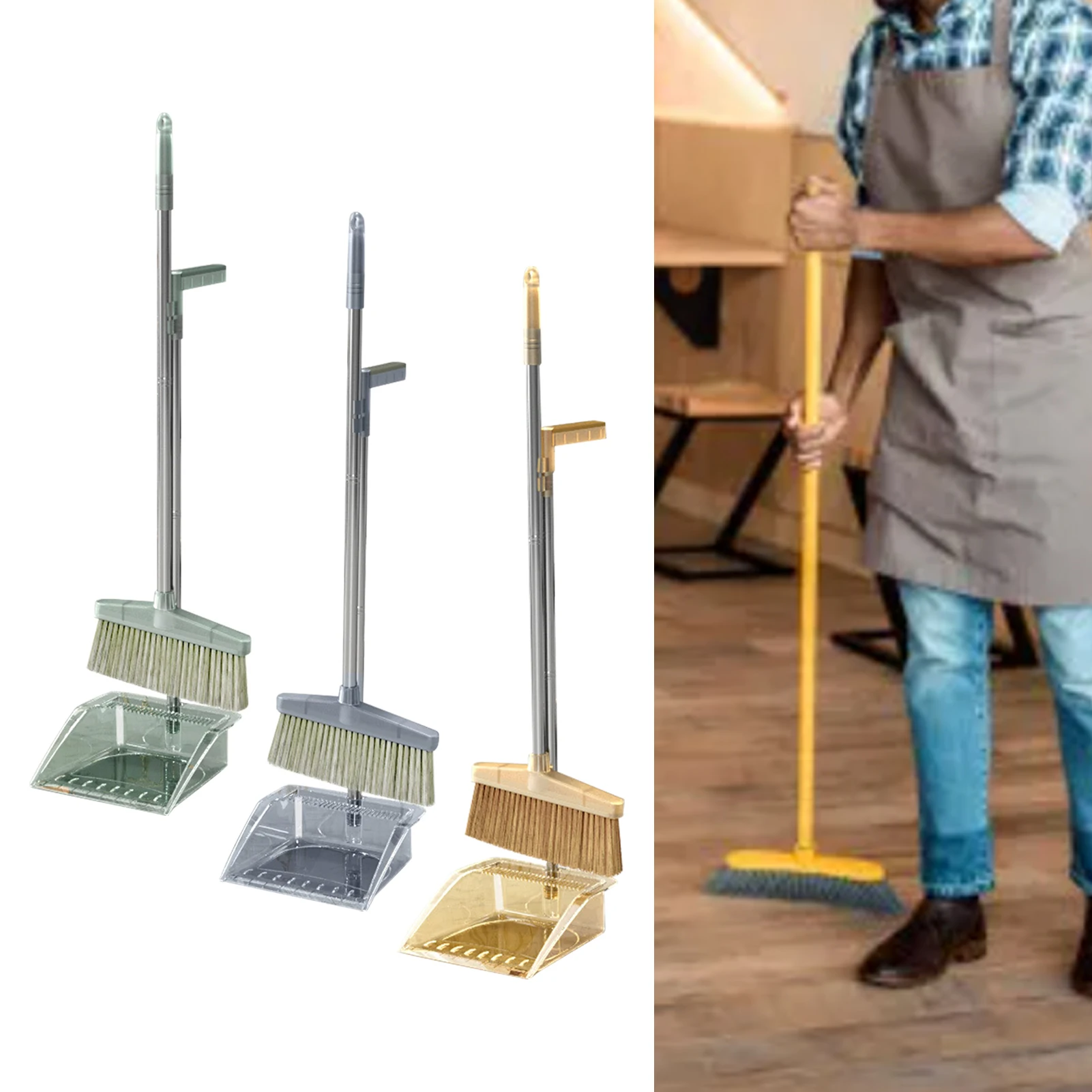 Broom Dustpan Set Cleaning Tool Dust Pan Long Handle Broom Brush Kit ...