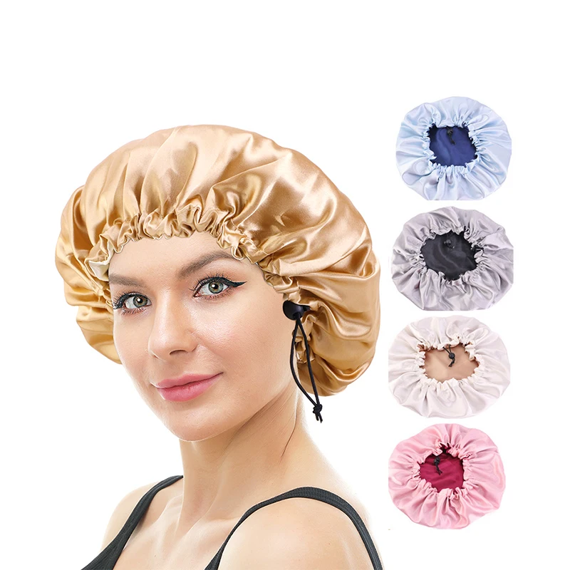 New-Women-Solid-Reversible-Satin-Bonnet-For-Curly-Hair-Cap-Double-Layer ...
