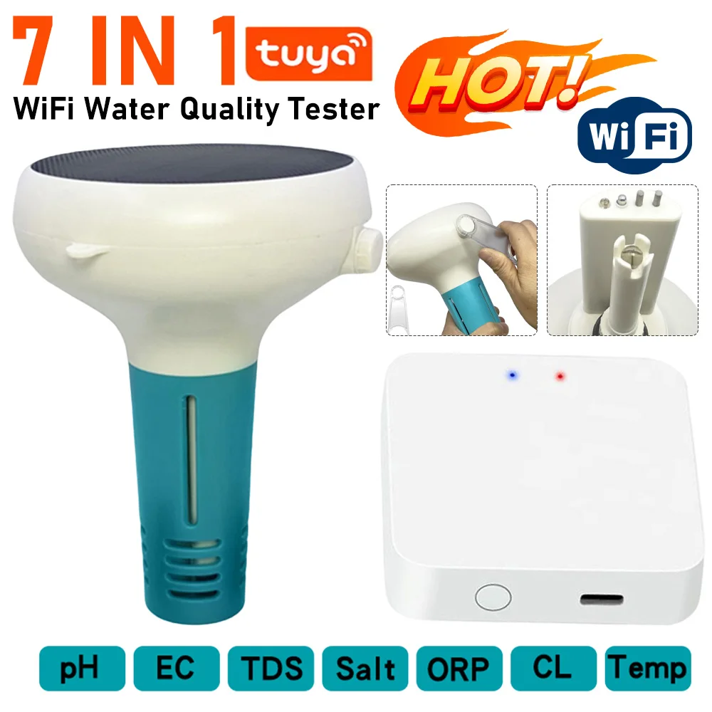 Tuya WiFi Solar Floating Water Quality Tester Smart 7 in 1 PH EC TDS ...