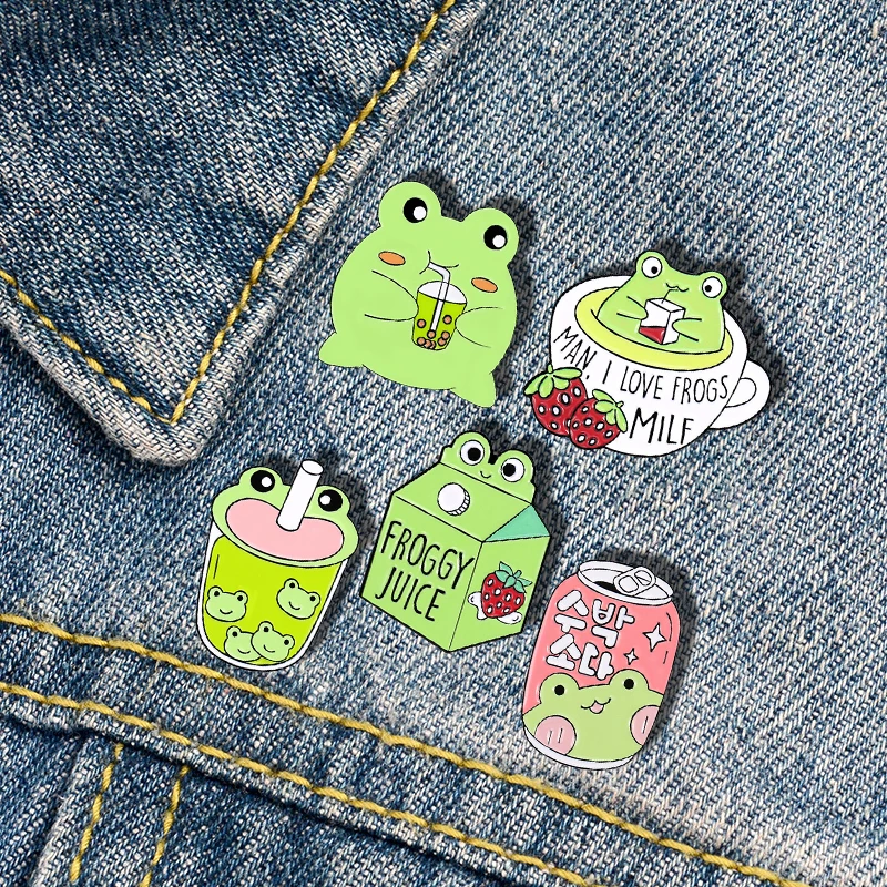 I-Love-Frogs-Strawberry-Milk-Enamel-Pins-Custom-Froggy-Juice-Milk-Tea ...
