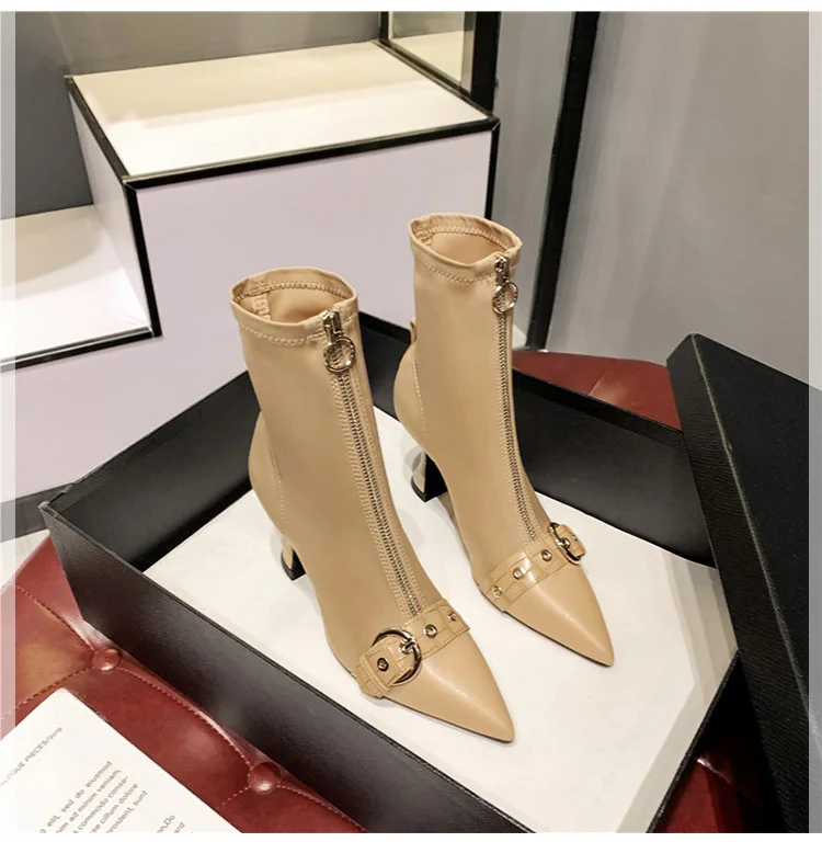 Women-s-Boots-Fashion-Leather-Stitching-Pointed-Toe-Wine-Glass-Heel ...