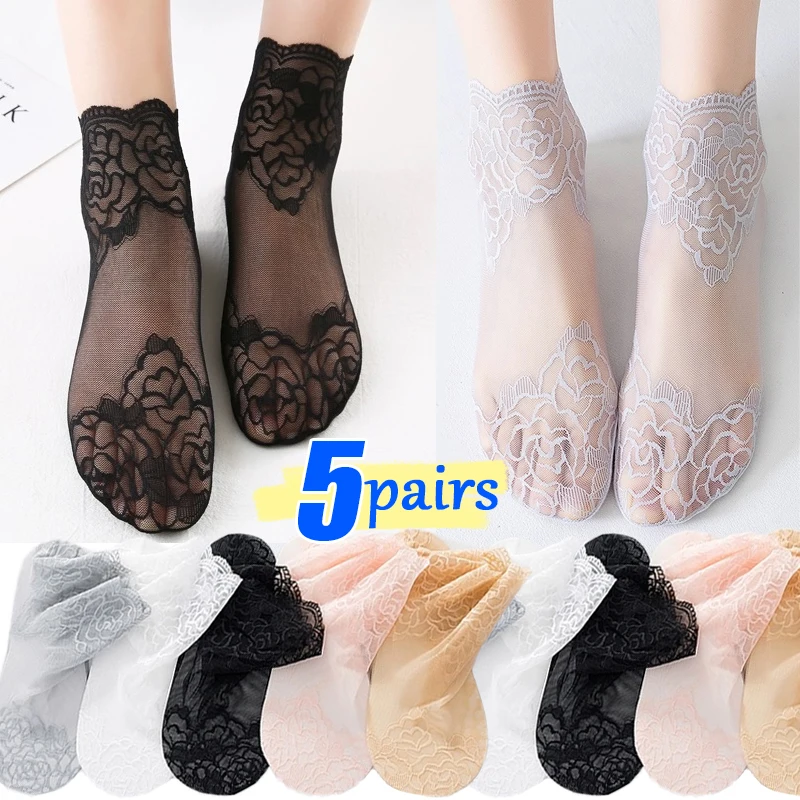 1-5pairs-Women-Lace-Flower-Socks-Lolita-Sweet-Non-slip-Hollow-Boat-Sock ...