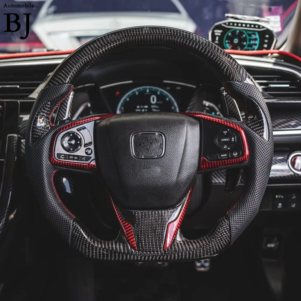 For-Honda-Civic-Carbon-Fiber-LED-Steering-Wheel-2016-2017-2018-2019 ...