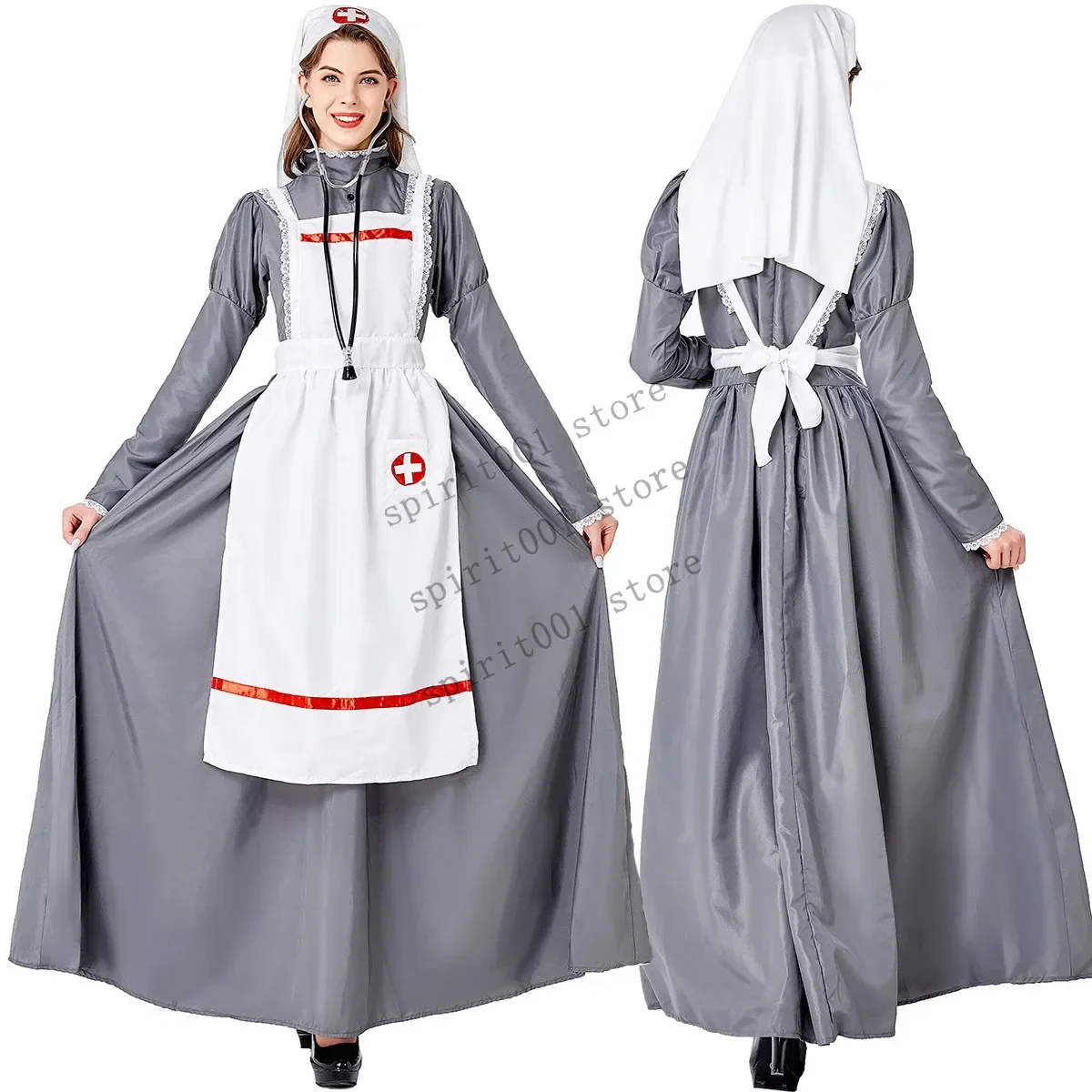 New Halloween Medieval Civil War Nurse Cosplay Costume For Women ...