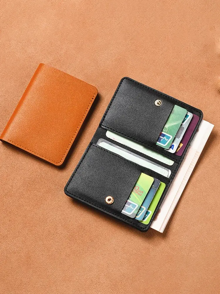 PVC-Foldable-Wallet-Metal-Snap-Closure-Solid-Color-Soft-Leather-Multi ...