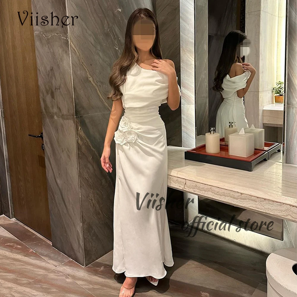 White-One-Shoulder-Mermaid-Evening-Dresses-with-Flower-Arabian-Dubai ...