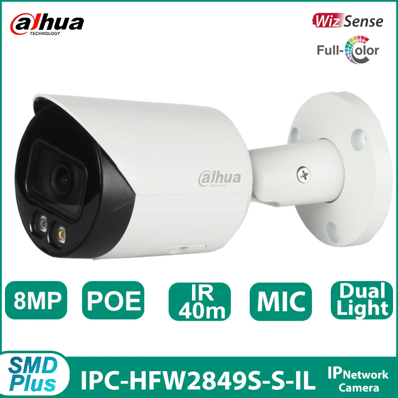 Dahua 8MP Fullcolor Smart Dual Light Fixed-focal Bullet WizSense SMDPlus CCTV POE IP Network ...