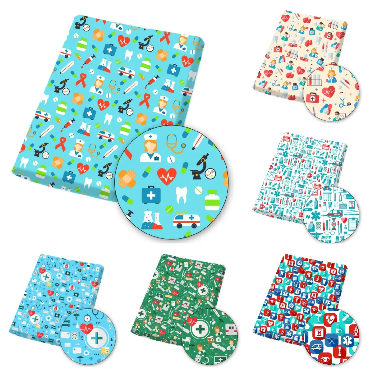 Medical-and-Health-Topics-Red-Cross-Doctor-Patterns-Polyester-Cotton ...