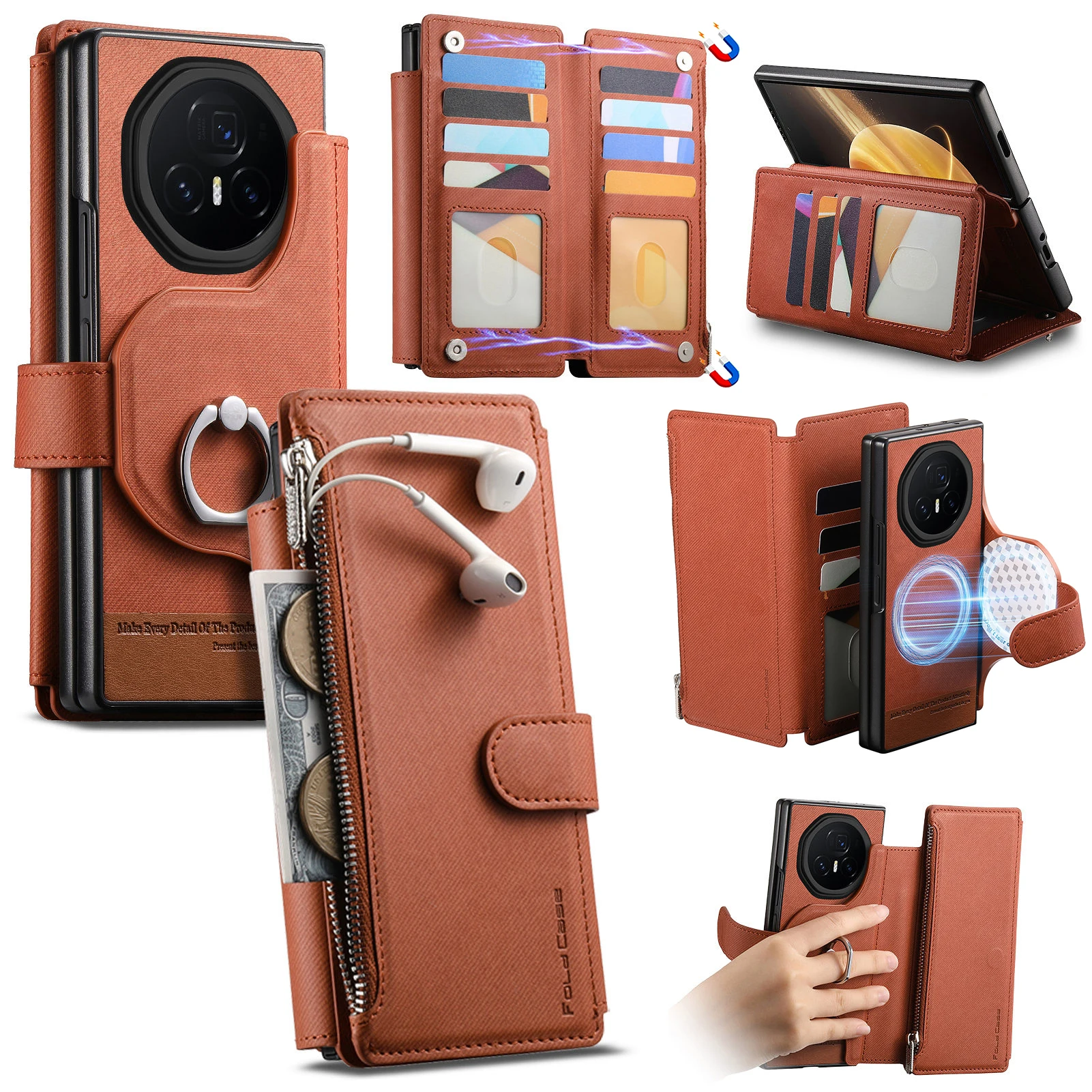 For Honor Magic V3 Case 2 in 1 Magnetic Wallet Leather Wireless Charge ...