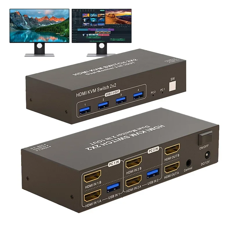 Dual-Monitor-HDMI-KVM-Switch-2x2-4K-60Hz-HDMI-Displayport-USB-3-0-KVM ...