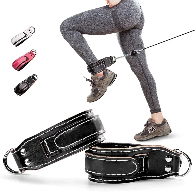 Leather-Ankle-Strap-Cuffs-Adjustable-For-Cable-Machine-Attachment-Home ...