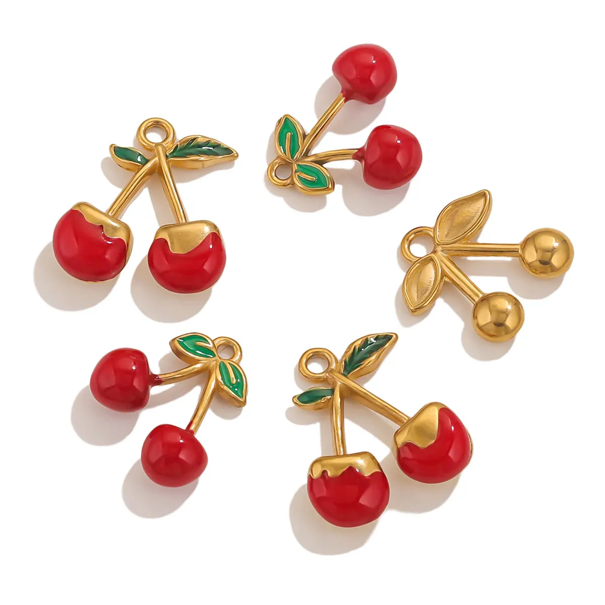 5 PCS Durable Stainless Steel PVD Gold-plated Cherry Pendant DIY Sweet ...