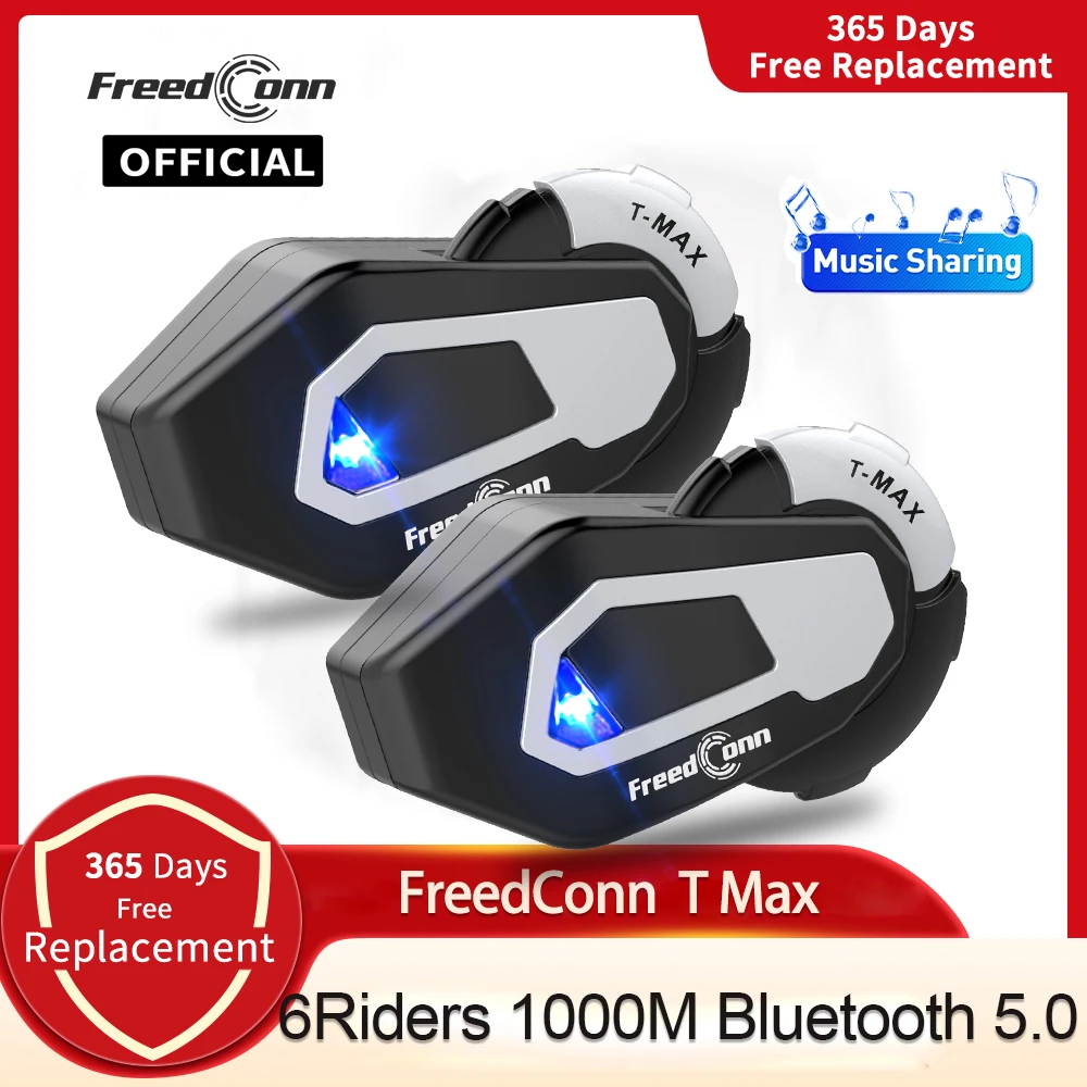 Freedconn T-max Motorcycle Intercom Bluetooth 1000m 6 Riders Motor ...