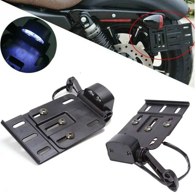 Motorcycle-Telescopic-Folding-LED-Side-Mount-License-Plate-Bracket-For ...