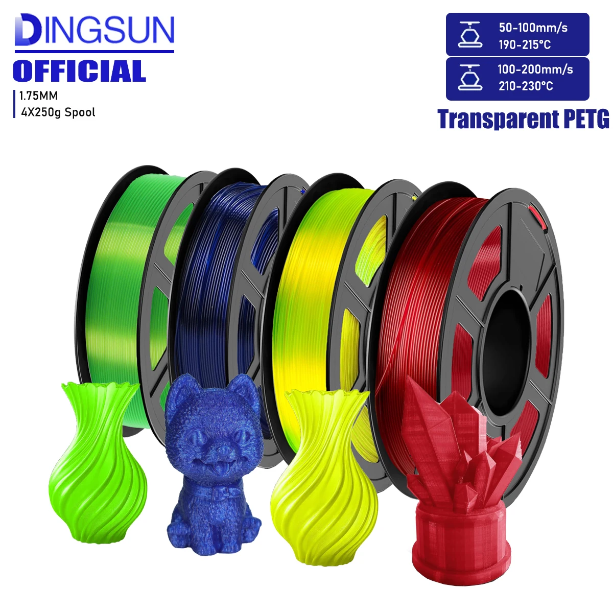 PETG Filament 1.75mm, Translucent, High-Speed 3D Printer Filament Up to ...