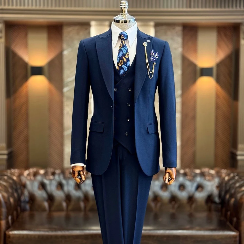High-End-Blue-Men-Suits-Single-Button-Peak-Lapel-Slim-Fit-Male-Clothing ...