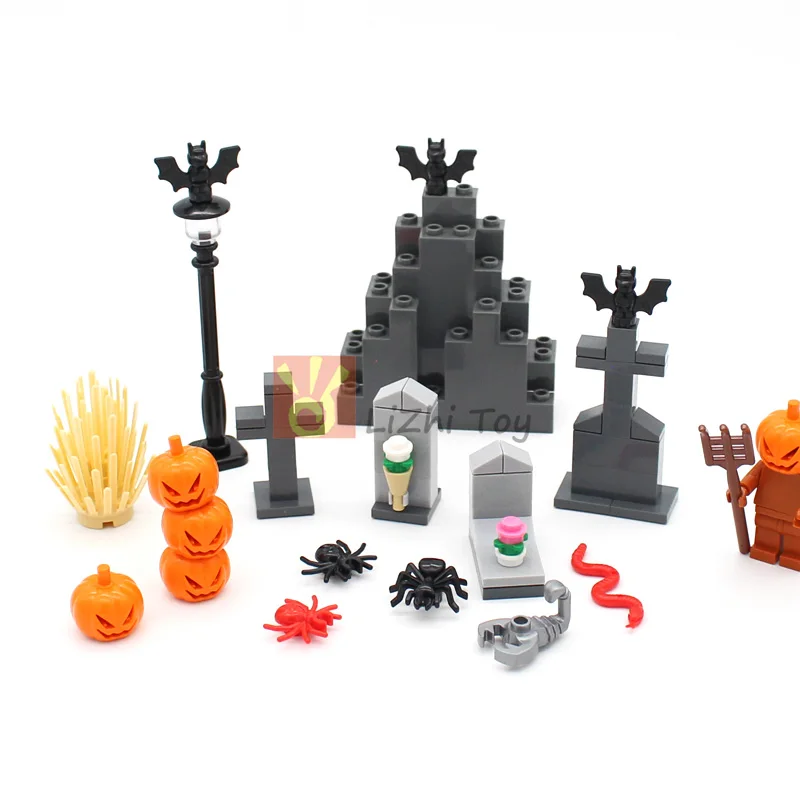 MOC-Gravestone-Brick-Pumpkin-Spider-Web-Scorpion-Classic-DIY-Building ...