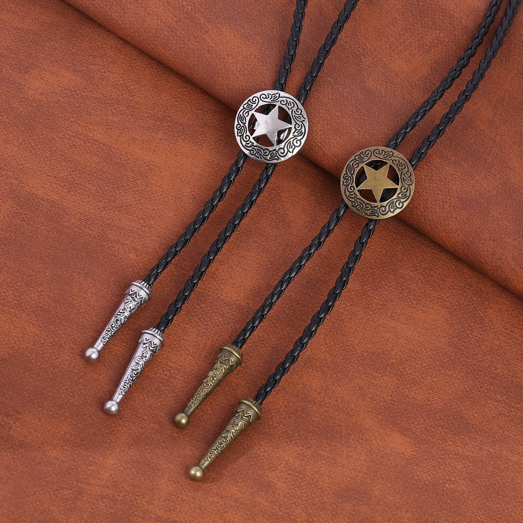 Western-Southwest-Men-Texas-Ranger-Star-Leather-Rodeo-Bolo-Bola-Tie ...