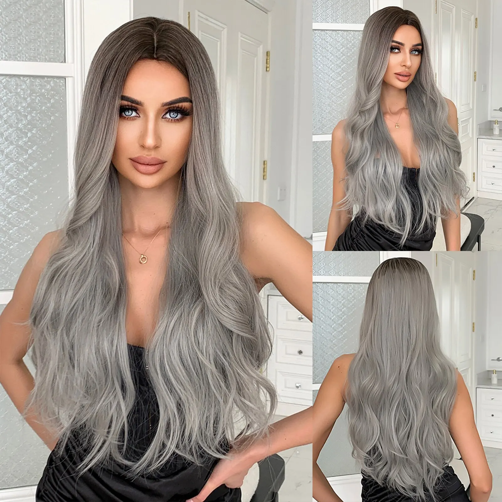 Silver-Ash-Gray-Long-Wavy-Synthetic-Wigs-Lolita-Cosplay-Natural-Hair ...