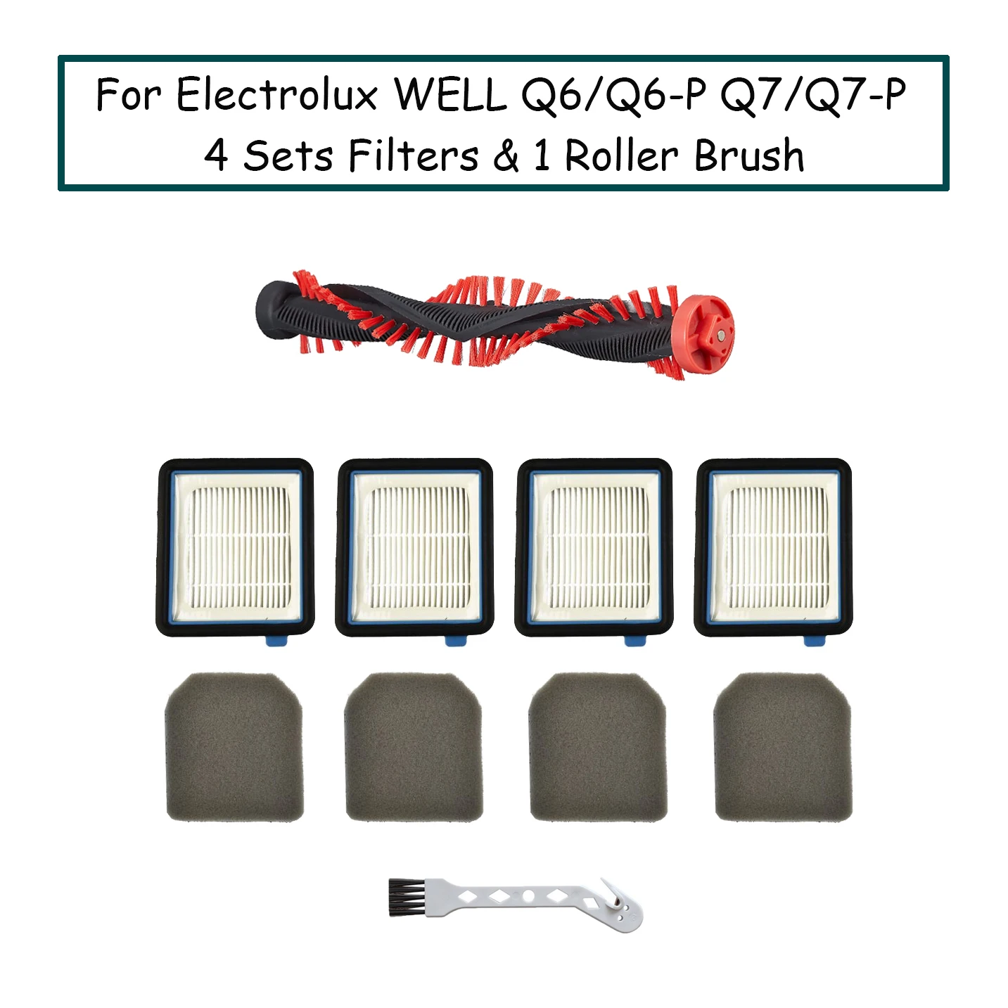 4 Sets Replacement Filter And 1 Power Head Roller For Electrolux WELL ...