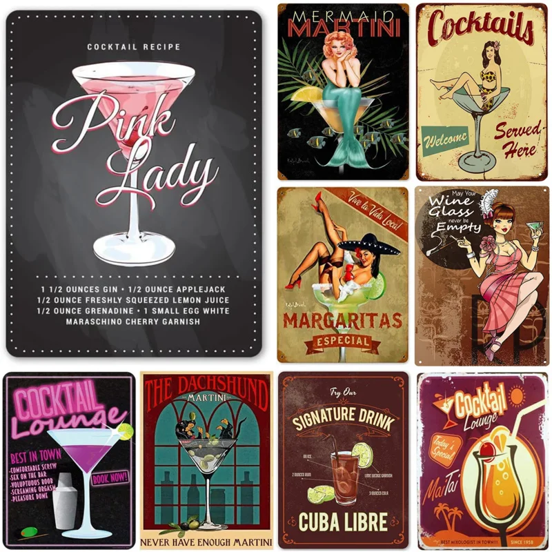 Retro-Metal-Tin-Sign-Plaques-Cocktail-Cuba-Free-Margaritas-Drink-Menu ...