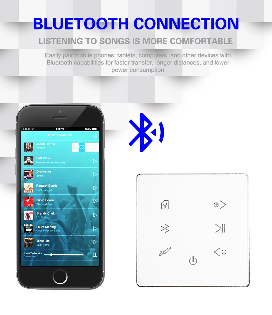 86H Mini Bluetooth Control Panel Touch Key Smart Home Audio Wall ...
