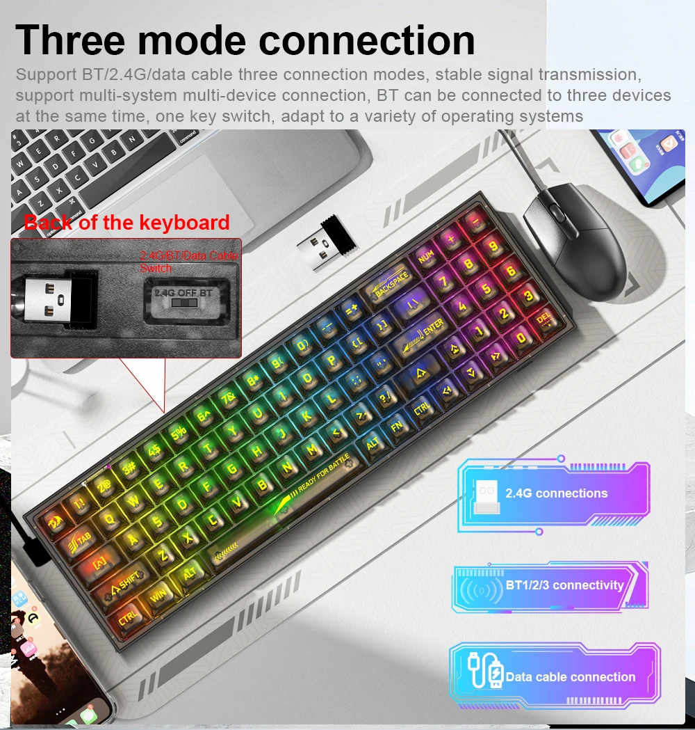 REDRAGON TS78 RGB USB Mechanical Gaming Keyboard Support Bluetooth ...