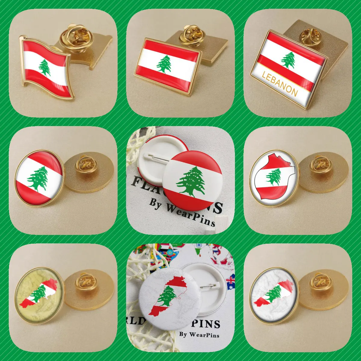 Lebanon-Lebanese-Map-Flag-National-Emblem-National-Flower-Brooches ...