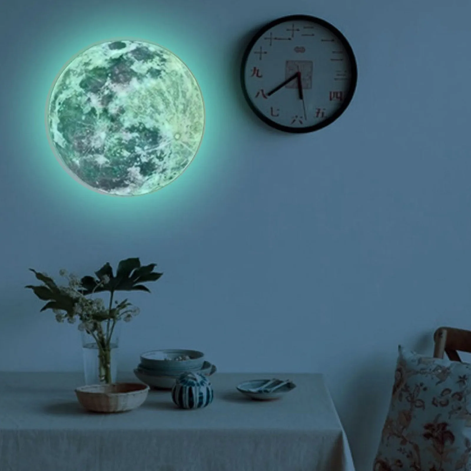 3D Large Moon Fluorescent Wall Sticker, Glow in The Dark Moon Glowing ...