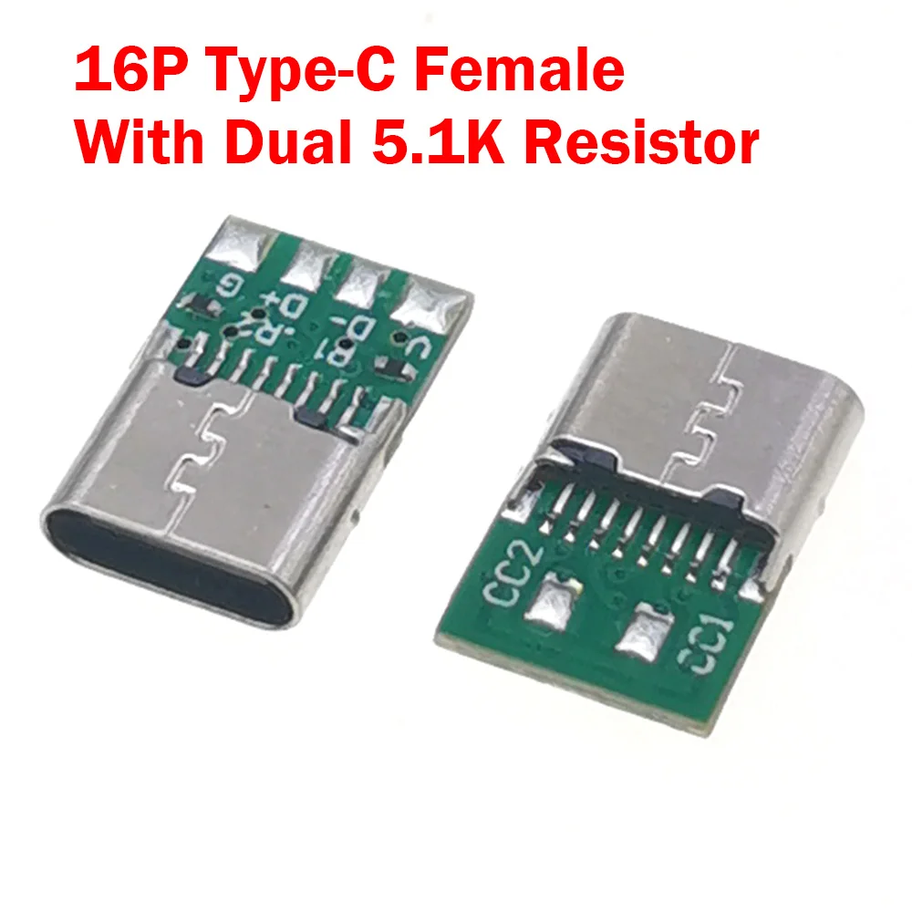 USB-type-c-Female-Connectors-Jack-With-Dual-5-1K-Resistors-16pin-usb ...